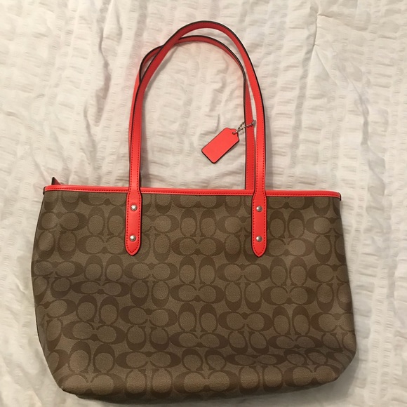 Coach | Bags | Coach Tote Bag Signature With Orange | Poshmark